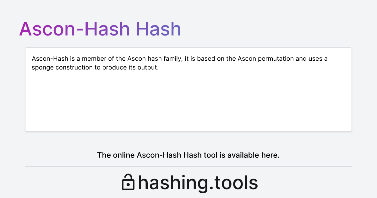 Ascon Hash Hash Hashingtools