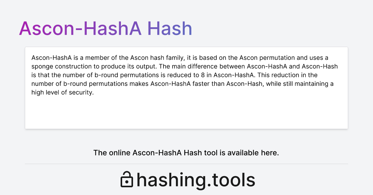 Ascon-HashA Hash | hashing.tools
