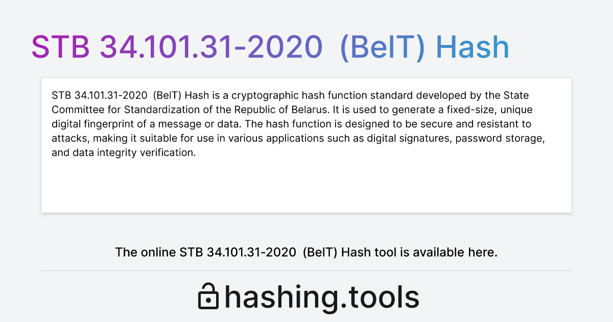 STB 34.101.31-2020 (BelT) Hash | hashing.tools