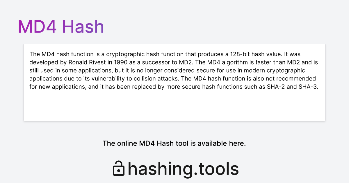 MD4 Hash | hashing.tools