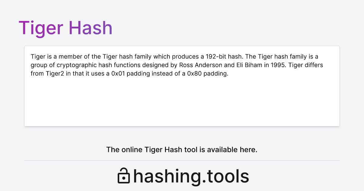 Tiger Hash | hashing.tools